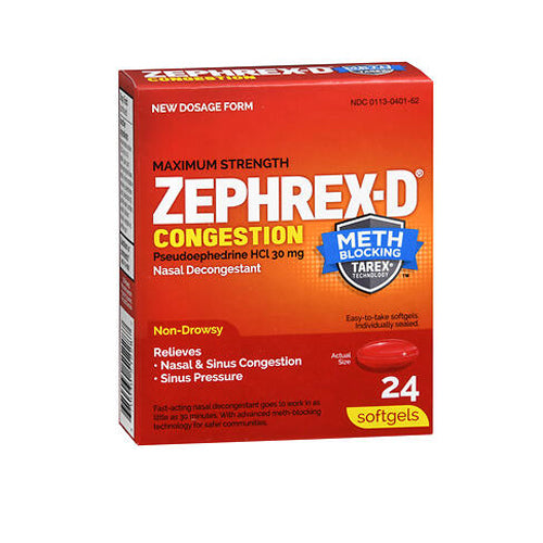 Zephrex-D, Nasal Decongestant, 30mg, 24 Softgels - greatmedicalonline.com
